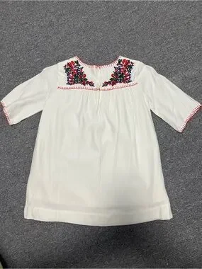 petit nez | Dresses | Girls Cream Embroidered Yoke Casual Dress With ...